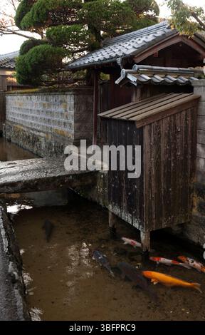 Bridge spans over the Aibagawa Waterway in the historic samurai ...