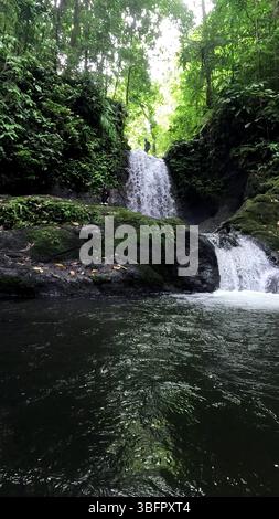 Tourist and locals at Mbopo waterfall, New Georgia, Solomon Islands. No ...