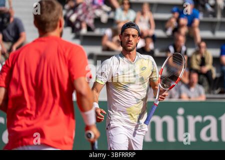 Lloyd Glasspool and Julian Cash during a doubles match the Rolex Paris ...
