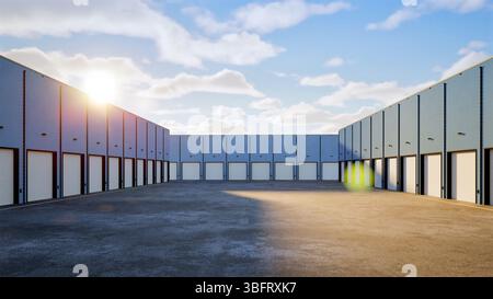 3d rendering warehouse exterior with shutter doors Stock Photo - Alamy