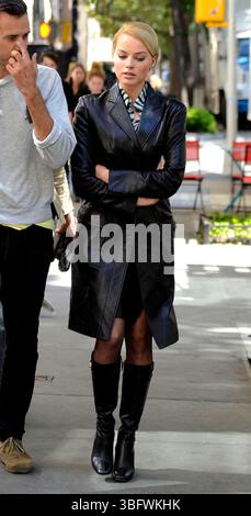 Margot Robbie on the set of 'The Wolf of Wall Street' in New York City ...