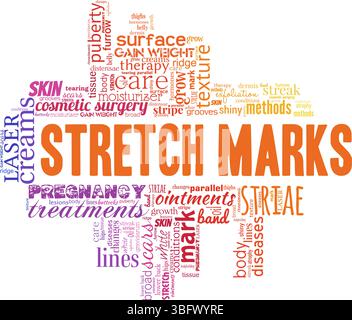 Stretch Marks vector illustration word cloud isolated on a white ...