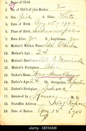 A birth certificate from the US state of Indiana Stock Photo - Alamy
