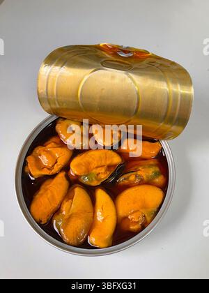 Canned mussels (vertical Stock Photo - Alamy
