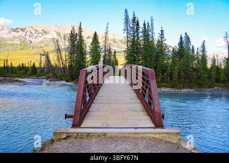 Footbridge at the Simpson River Trailhead in the Kootenay National Park ...