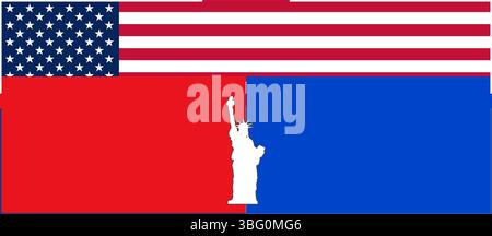 statue of liberty fragmented on red and blue and shape of the map of ...