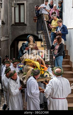 Calabria , Italy The statue of Madonna Addolorata carried in procession ...