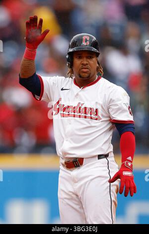 Cleveland Guardians' José Ramírez celebrates after hitting a two-run ...
