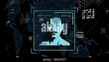 World map background with people portraits on it Stock Photo - Alamy
