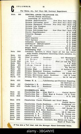 This page from the 1907 Columbus Phone Book contains listings of businesses and residents in ...