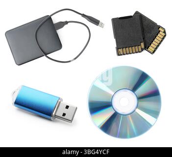 Different modern memory drives isolated on white, collage Stock Photo ...