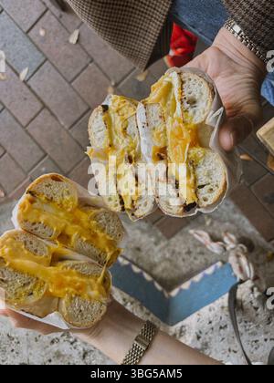 bagel sandwich with eggs and cheese Stock Photo - Alamy