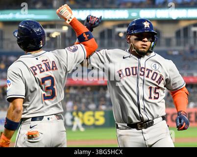 Houston Astros' Isaac Paredes celebrates after hitting a home run ...