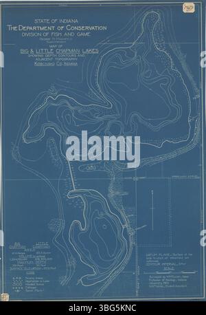 A 1922 blueprint map showing the lake depths of the Barbee Lakes in ...