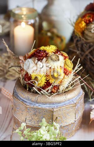Decorative ball made of helichrysum bracteatum, everlasting flowers ...