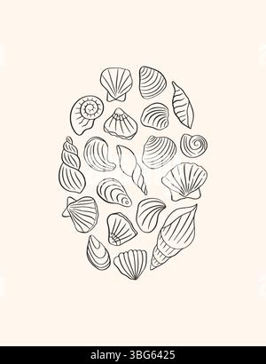 SHELL LINE ART. Vector seashell. Continuous Line Drawing Vector for ...