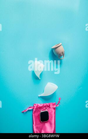 Menstrual cup period natural background top view flat lay negative ...