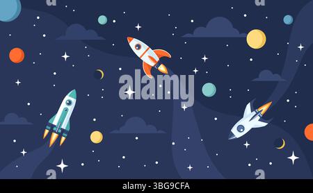 Blue galaxy space planets and rockets on kids diploma template. Child ...