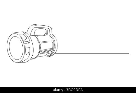Line drawing of a flashlight lying on a surface, Continuous Line ...