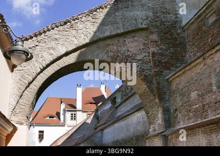 view of romanian city sibiu through a window of the council tower Stock ...