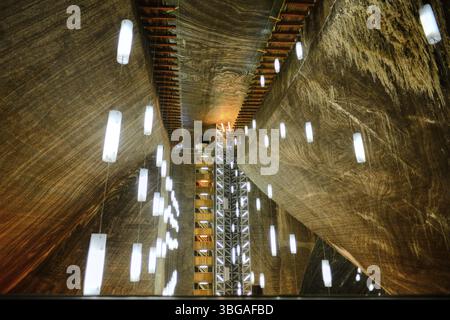 A look inside the historic Salina Turda salt mine with lights in ...