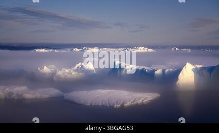 Greenland Ilulissat glaciers at fjord Disco Bay West Greenland with ...