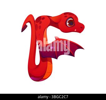Fantasy red dragon character font letter C. Asian animal English ...