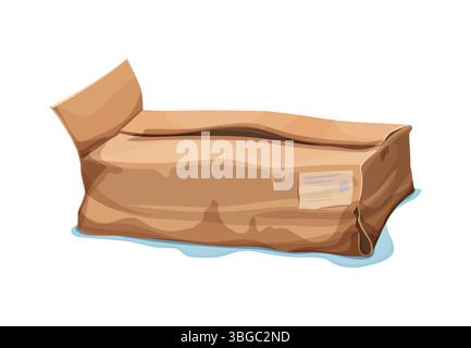 Damaged and dirty parcel cardboard box. Destroyed wet cardboard paper ...