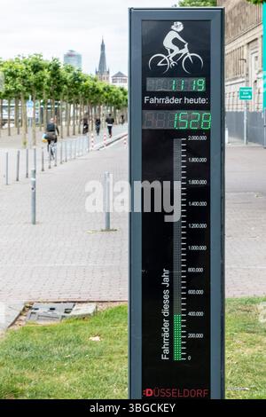 Bicycle counter on the Rhine promenade - Duesseldorf, North Rhine ...