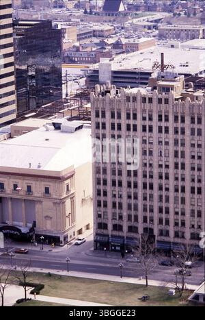 A 1987 aerial view of Downtown Columbus looking east from Franklinton ...