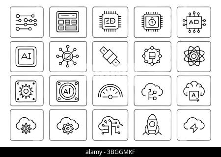 Collection of twenty ai line icons depicting data technology network cloud computing and ...