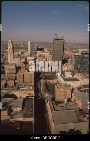 Aerial downtown Columbus Ohio skyscrapers with Scioto River and green ...