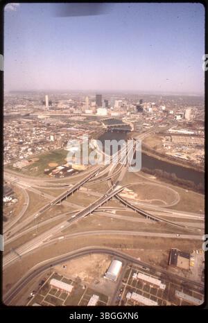 This 1981 aerial view looks northeast over South Downtown Columbus. It ...
