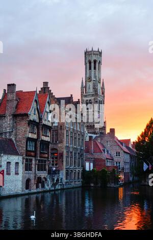 The Belfry of Bruges Clock Tower at sunset, Belgium Stock Photo - Alamy