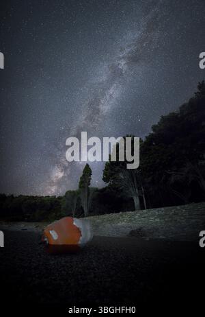 The Milky Way in the dark Greek night sky with the illuminating stars ...