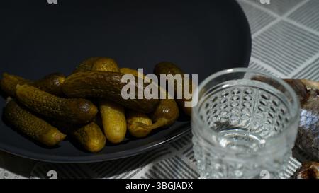 Traditional Russian Snack with Pickles, Dried Fish, and Vodka Stock ...