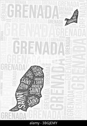Grenada Map. Grenadian Country Map. Black and White National Nation ...