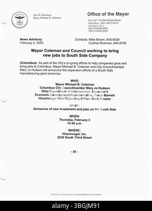 Press releases issued by Mayor Michael Coleman's office in 2006 ...