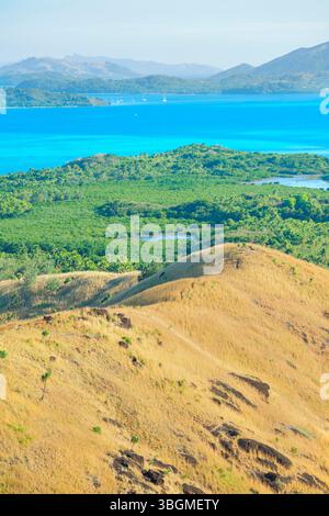 Nacula island and Nanuya Lailai Island, top view, Yasawa islands, Fiji ...