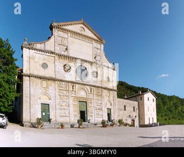 Italy, Umbria, Spoleto, Chiesa San Pietro fuori le Mura, Facade reliefs ...