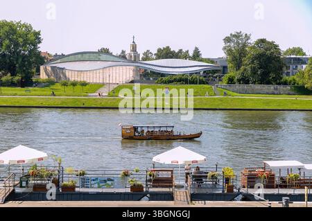 Vistula (Wisła) and Vistula Boulevard (Bulwary Wiślane) with boat pier ...