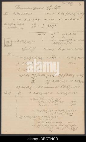Scientific notes, circa 1900, by Dutch chemist Jacobus van't Hoff, the ...