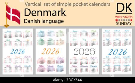 Simple calendar template in Danish for 2024, 2025, 2026 years. Week ...
