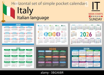 Calendar 2026 in Italian language, week starts on Monday. Vector ...