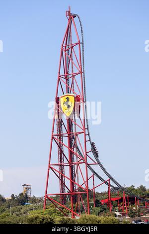 The Red Force thrill ride at Ferrari Land, Port Avantura World resort/ theme park at Salou ...