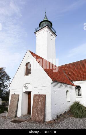 Church and lighthouse of Tunø island in town of Tunø By, Midtjylland ...