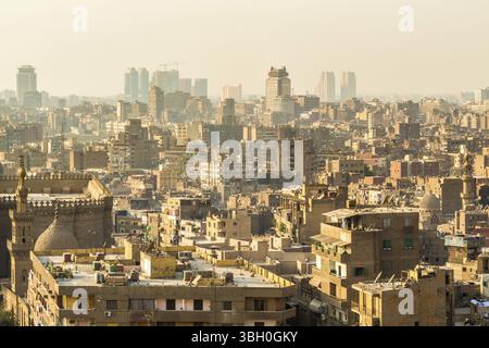 Aerial view of the city of Cairo with densely packed residential homes ...