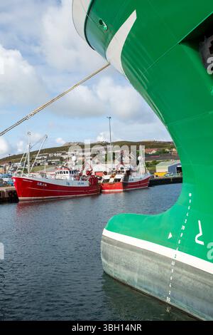 Fishing boats moored around Lerwick Fish Market at Mair's Quay ...