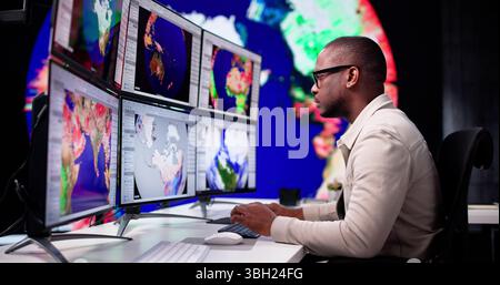 Analyzing Weather Climate Forecast Map For Global Warming Research Team ...
