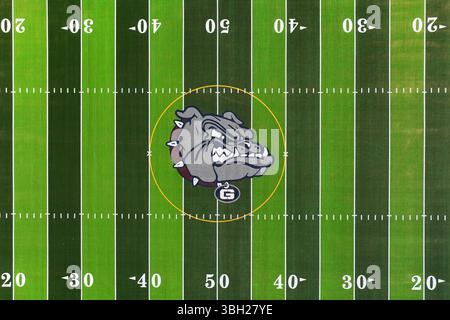 The Garfield Bulldogs logo on the football field at Garfield High ...